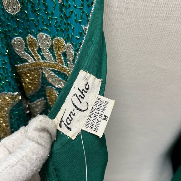 Tan-Chho | Dresses | Vintage Tanchho Green Silver And Gold Beaded Gown ...